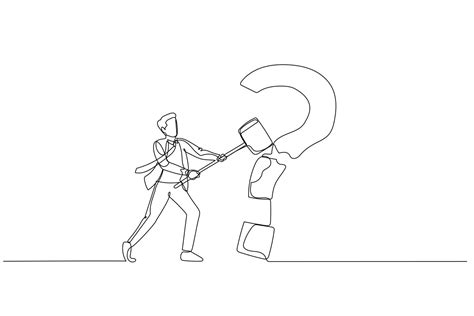 Drawing Of Businessman With Hammer Hit Question Mark Sign Concept Of Problem Solving Single