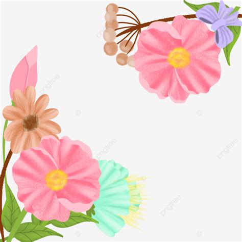 구석에 꽃 장식 꽃 장식 귀여운 스프링 계절 꽃 Png 일러스트 및 Psd 이미지 무료 다운로드 Pngtree