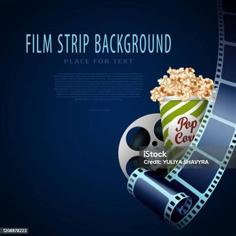 원근법으로 3d 시네마 필름 스트립 필름 스트립 필름 릴 팝콘 상자 시네마 배경입니다 텍스트 에 대한 장소와 템플릿 축제 축제 브로셔 포스터 배너 또는 전단지를위한 영화