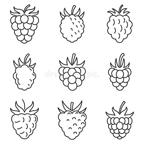 Fresh Raspberry Icons Set Outline Style Stock Vector Illustration Of Forest Berry 160044156