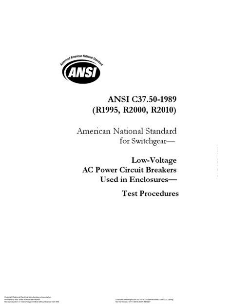Ansi C37 50 1989 Test Procedures For Low Voltage Ac Power Circuit Breakers Used In Enclosures