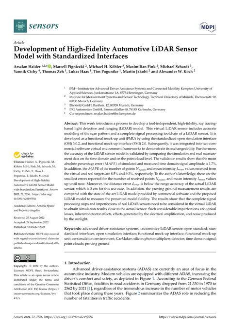 Pdf Development Of High Fidelity Automotive Lidar Sensor Model With