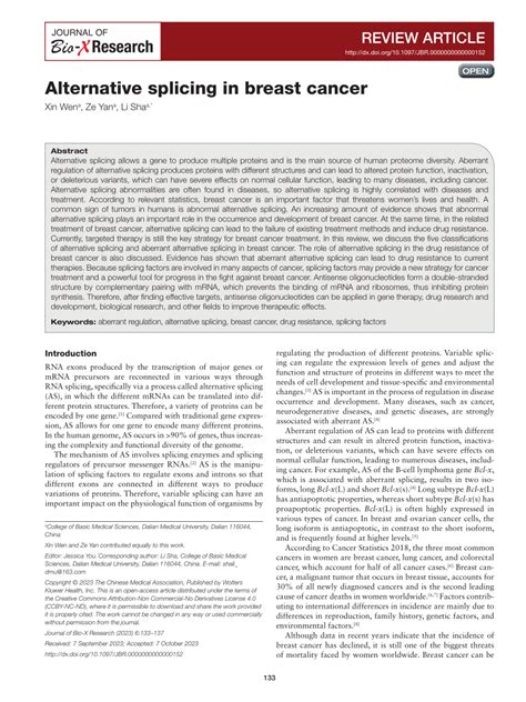 Pdf Alternative Splicing In Breast Cancer
