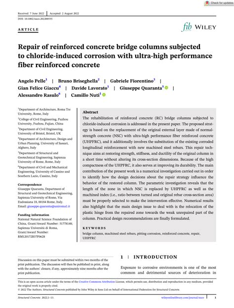 Pdf Repair Of Reinforced Concrete Bridge Columns Subjected To Chloride‐induced Corrosion With