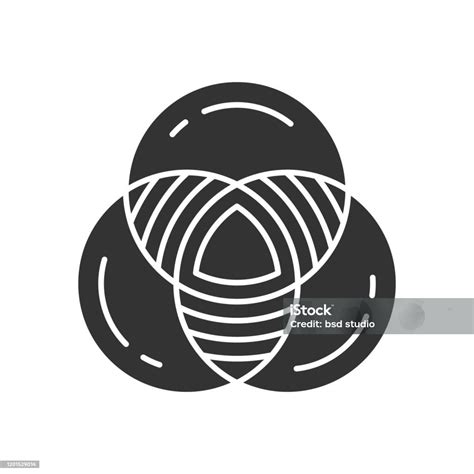 벤 다이어그램 문말 아이콘입니다 기본 다이어그램입니다 세 개의 겹치는 닫힌 원 관계의 상징적 표현입니다 수학 논리 실루엣