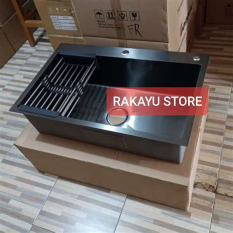 Promo Kitchen Sink 7545 Black Lengkap Kran Jkm Bcp Sus 304 Model Onan