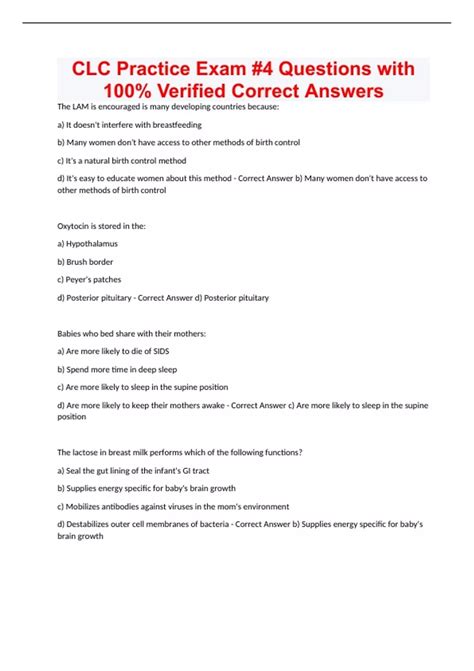 CLC Practice Exam 4 Questions With 100 Verified Correct Answers CLC Stuvia US