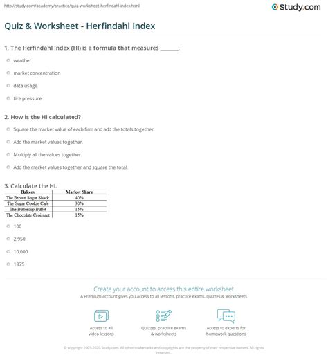 Quiz Worksheet Herfindahl Index Study Com