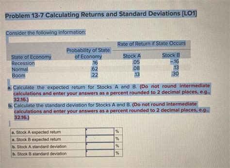solved problem 13 7 calculating returns and standard