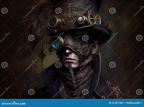 A Man Wearing A Steampunk Hat And A Steampunk Mask Fantasy Art