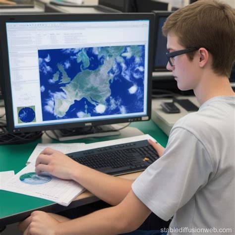 Student Analyzing Satellite Image Stable Diffusion Online