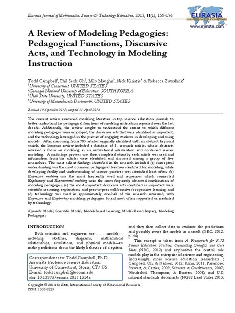 A Review Of Modeling Pedagogies Pedagogical Functions Discursive Acts