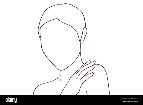 Beautiful Girl Touch Her Shoulders Hand Drawn Style Vector Illustration