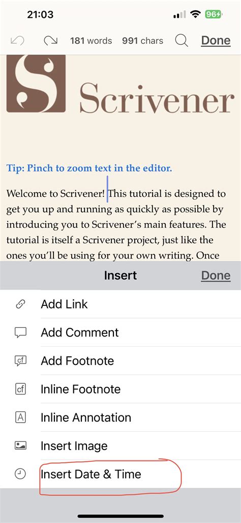 Inserting Date Into Document Scrivener For Ios Literature And Latte Forums