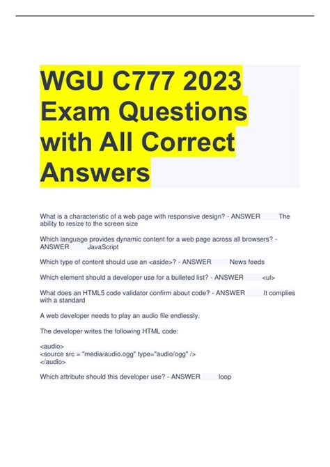 Wgu C777 2023 Exam Questions With All Correct Answers Wgu C777