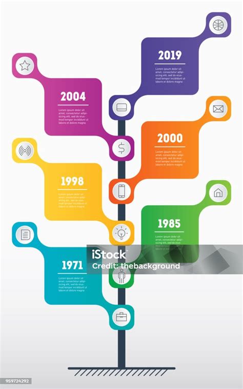 6 옵션으로 수직 시간 라인 Infographics 개발과 비즈니스의 성장입니다 6 부품 단계 또는 프로세스와 비즈니스 개념 추세 및 동향 그래프 연대기 0명에 대한 스톡