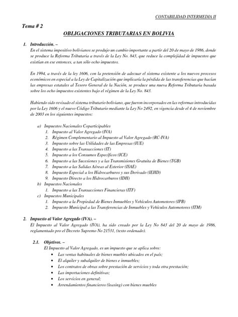 11 Obligaciones Tributarias En Bolivia Pdf Impuestos Impuesto Al