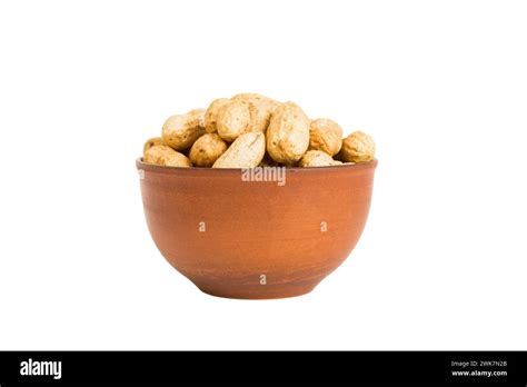 Roasted Shell Peanuts In Bowl Isolated On White Background Shell