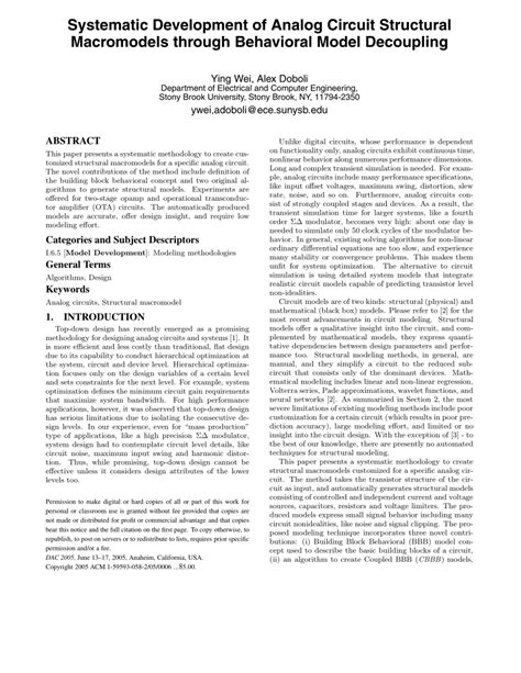 Pdf Systematic Development Of Analog Circuit Structural Macromodels Through Behavioral Model