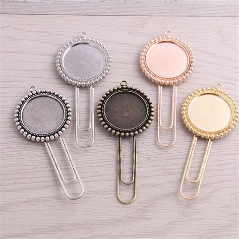 원형 종이 클립 카보숑 설정 주얼리 책 문구 용품 빈 매력 북마크 5 색 내부 크기 6 개 22mm보석 재료 And 부속품 Aliexpress