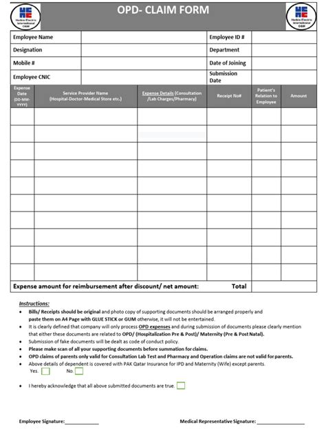 Hei Opd Claim Form Pdf