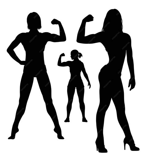 Filles Musclées Posent Silhouette Vecteur Premium