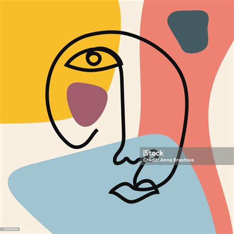 추상적 인 모양과 컬러 배경에 연속 인간의 얼굴의 스케치 현대 벡터 그림입니다 추상적인에 대한 스톡 벡터 아트 및 기타 이미지 추상적인 예술 회화 Istock