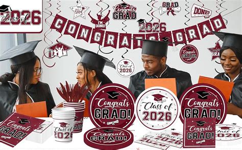 Graduation 2026 Decorations Tableware189pcs White Maroon