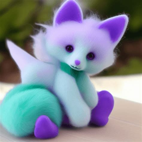 Mint And Lilac Fox With Two Tails · Creative Fabrica