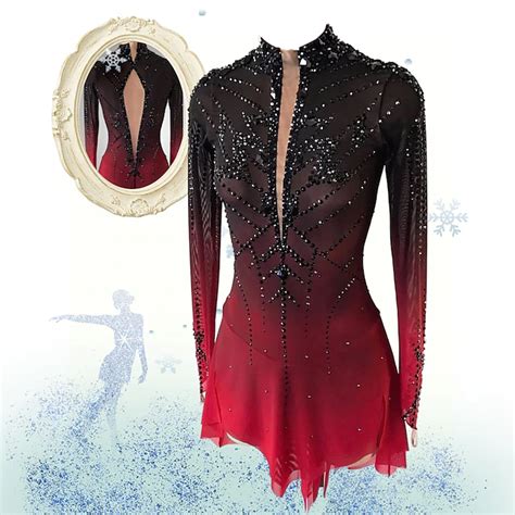 Figure Skating Dress Girls Ice Skating Dress Black Red Halo Dyeing