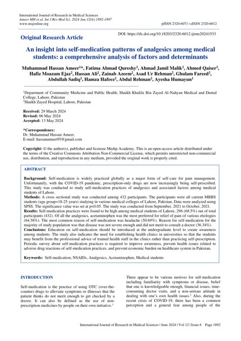 Muhammad Hassan Ameer On Linkedin Pdf An Insight Into Self Medication Patterns Of Analgesics