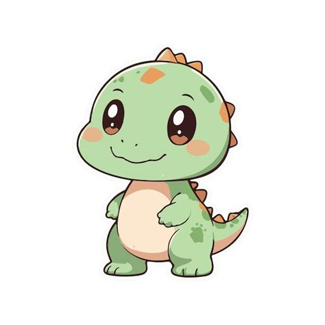 One Cute Dinosaur Anime Style 2d Cartoon Vector Sticker Design On A White Background Premium