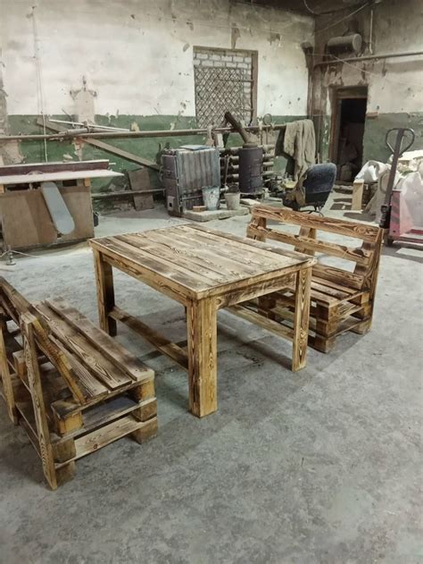 Мебель из поддонов Комплект лавочек и стола 1 20 длина Зачищено зашлифовано и 2025