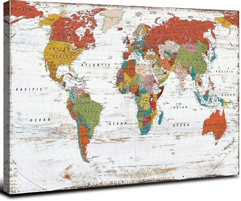 Large World Map Wall Art Office Living Room Decorations Vintage Maps Of