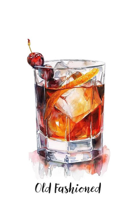 Old Fashioned Cocktail Watercolor Stock Illustrations 130 Old