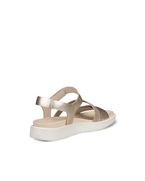 Womens Ecco® Flowt Leather Flat Sandal Metallics