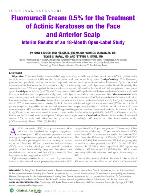 Pdf Fluorouracil Cream 05 For The Treatment Of Actinic Keratoses On The Face And Anterior