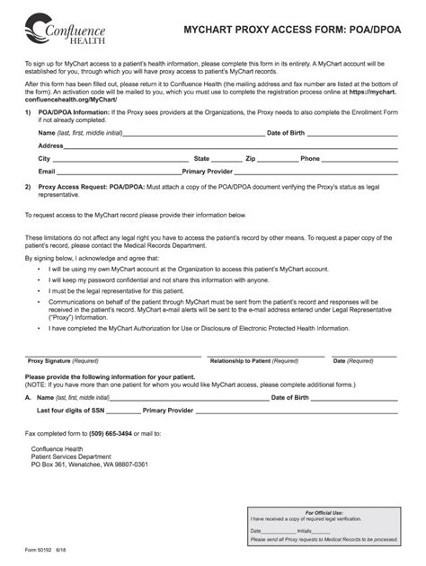 Fillable Online Mychart Proxy Access Form Poa Dpoa Fax Email Print