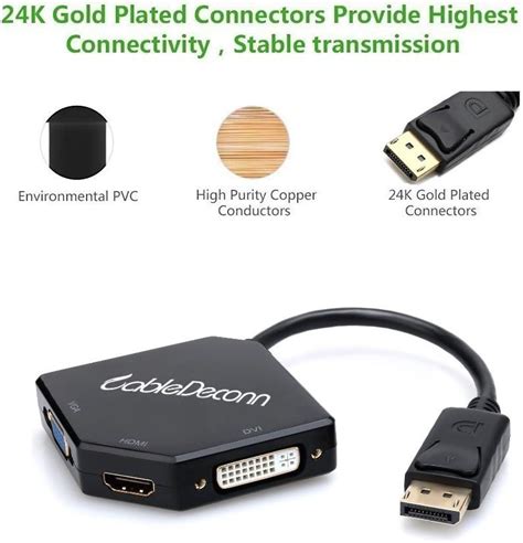 Cabledeconn Multi Function Big Displayport Dp2 To Hdmi Vga Dvi Cable
