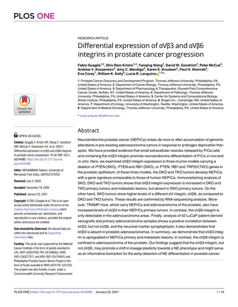 Pdf Differential Expression Of αvβ3 And αvβ6 Integrins In Prostate