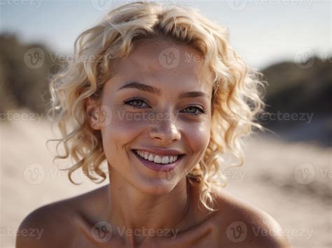 Ai Generated Beautiful Girl With Blonde Curly Hair In An Outdoor Beach
