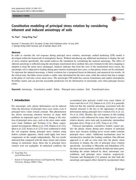Constitutive Modeling Of Principal Stress Rotation By Considering