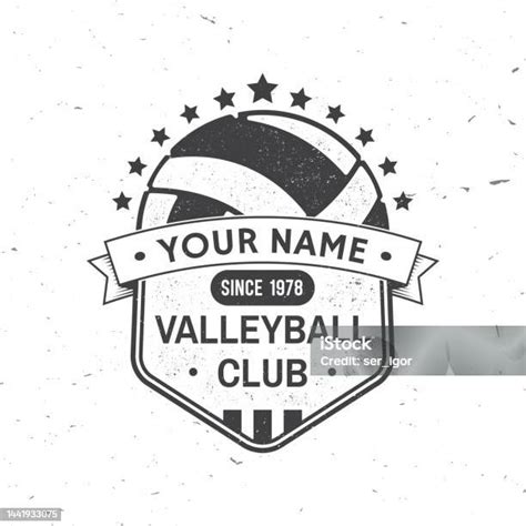 배구 클럽 배지 디자인 벡터 그림입니다 대학 리그 스포츠 클럽 엠블럼 사인 로고 빈티지 흑백 라벨 스티커 배구 공 실루엣 패치
