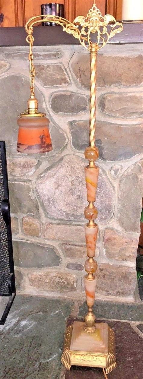 30s Art Deco Houze Full Akro Agate Slag Glass Floor Lamp Amazing Bridge Lamp Antique