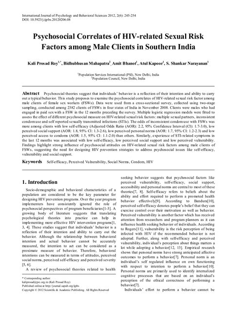 Pdf Psychosocial Correlates Of Hiv Related Sexual Risk Factors Among