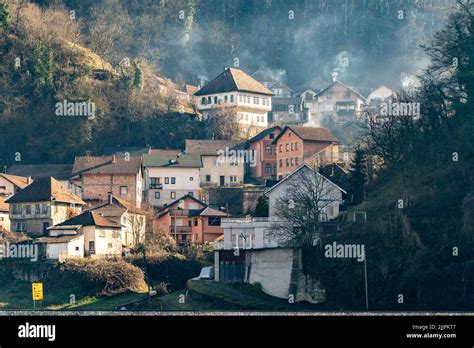 The Hillside Rural Houses In Maglaj Bosnia Surrounded By Lush Green