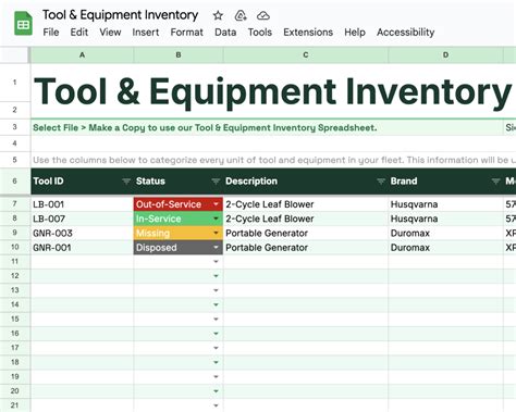 Free Tool And Equipment Inventory Spreadsheet Template And Guide