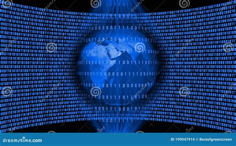 Earth Globe Behind Lines Of Binary Code Inside A Light Beam In The