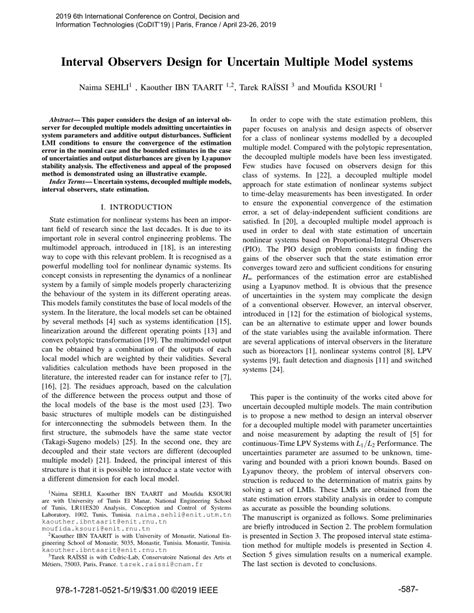Pdf Interval Observers Design For Uncertain Multiple Model Systems