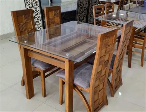 4 Seater Teak Wood Dinning Table Set With Glass Top At Rs 26499 Set